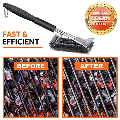 BBQ Grill Brush and Scraper 18" | Stainless Steel Cleaning Brush Accessories | Best for Weber Gas, Charcoal, Porcelain, Cast Iron, All Grilling Grates
