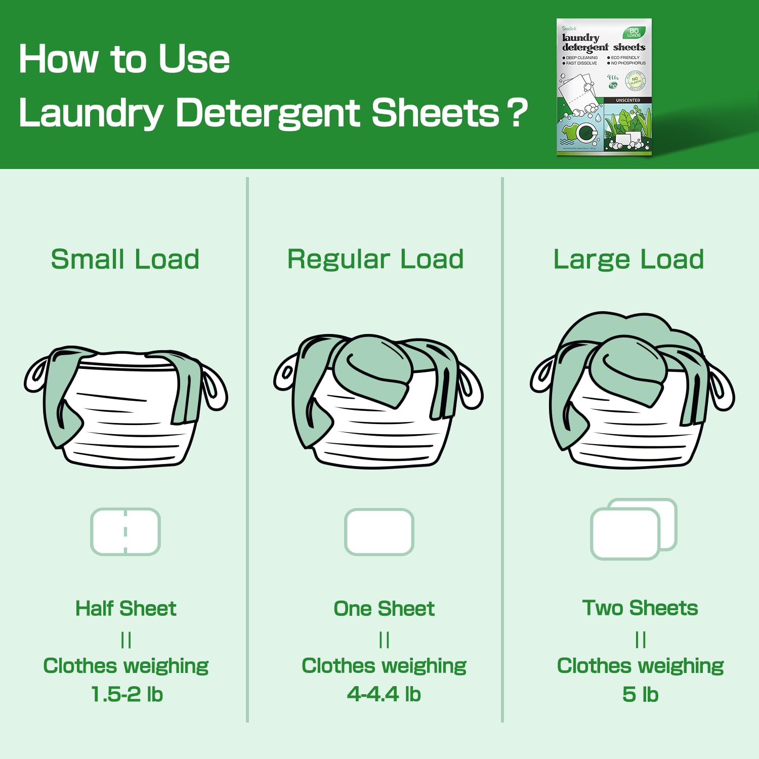 Soulink Laundry Detergent Sheets, 80 Count, Unscented, Plant-based, Eco-Friendly, No Plastic Jug, No Soap Strips, Hypoallergenic, Safe for Sensitive Skin