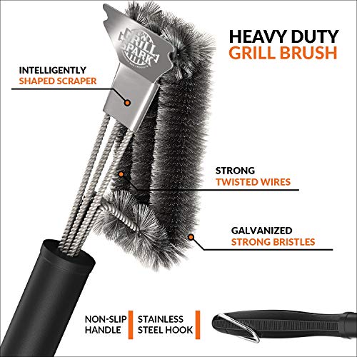 BBQ Grill Brush and Scraper 18" | Stainless Steel Cleaning Brush Accessories | Best for Weber Gas, Charcoal, Porcelain, Cast Iron, All Grilling Grates