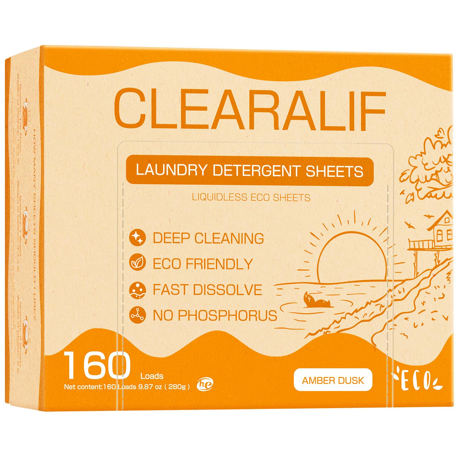 Laundry Detergent Sheets Up to 160 Loads, Amber Dusk - Great For Travel,Apartments, Dorms,CLEARALIF Laundry Detergent Strips Eco Friendly & Hypoallergenic - 80 Sheets