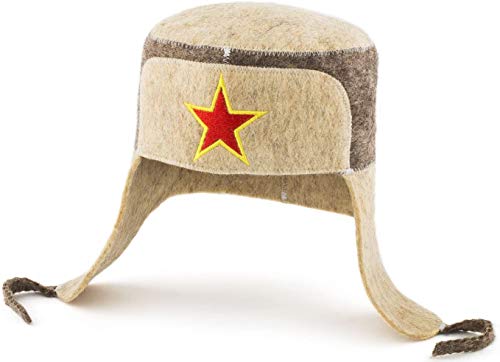 SHSH trade group Ukrainian Wool Sauna Hat Embroidered Ushanka with Star - Sauna Hat Finnish - Ukraine Sauna Hat Wool - Russian Banya Hat for Men - Sauna Hat for Men - Sauna Hats Russian Beige