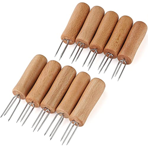 Corn Cob Holders Set of 10 Stainless Steel Corn On The Cob Holders with Wooden Handle Cob Skewers Corn Forks for BBQ Sweetcorn Roasted Meat Fruit