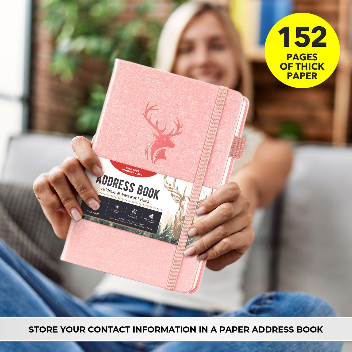 Address Book with Alphabetical Tabs,Hardcover Small Passwordbook,Phone Book Contact Book Large Print for Phone Numbers,Internet Website Logins,Address Books for Seniors 5"*7.6"-Pink
