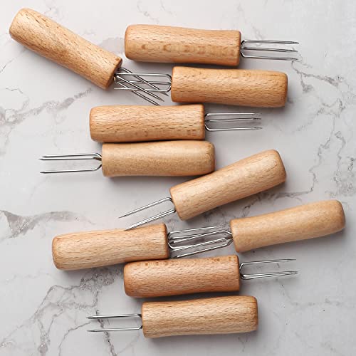 Corn Cob Holders Set of 10 Stainless Steel Corn On The Cob Holders with Wooden Handle Cob Skewers Corn Forks for BBQ Sweetcorn Roasted Meat Fruit