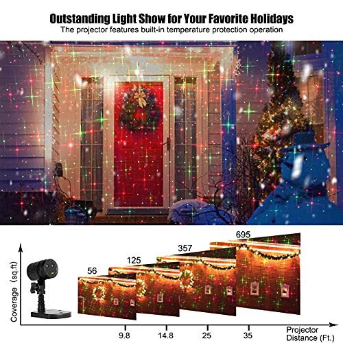 Christmas Lights Laser Projector Outdoor Red and Green Starry Projection Light 3 Working Modes Waterproof Plug in Mountable for Holiday Xmas House Indoor Party New Year Decoration Show, Black