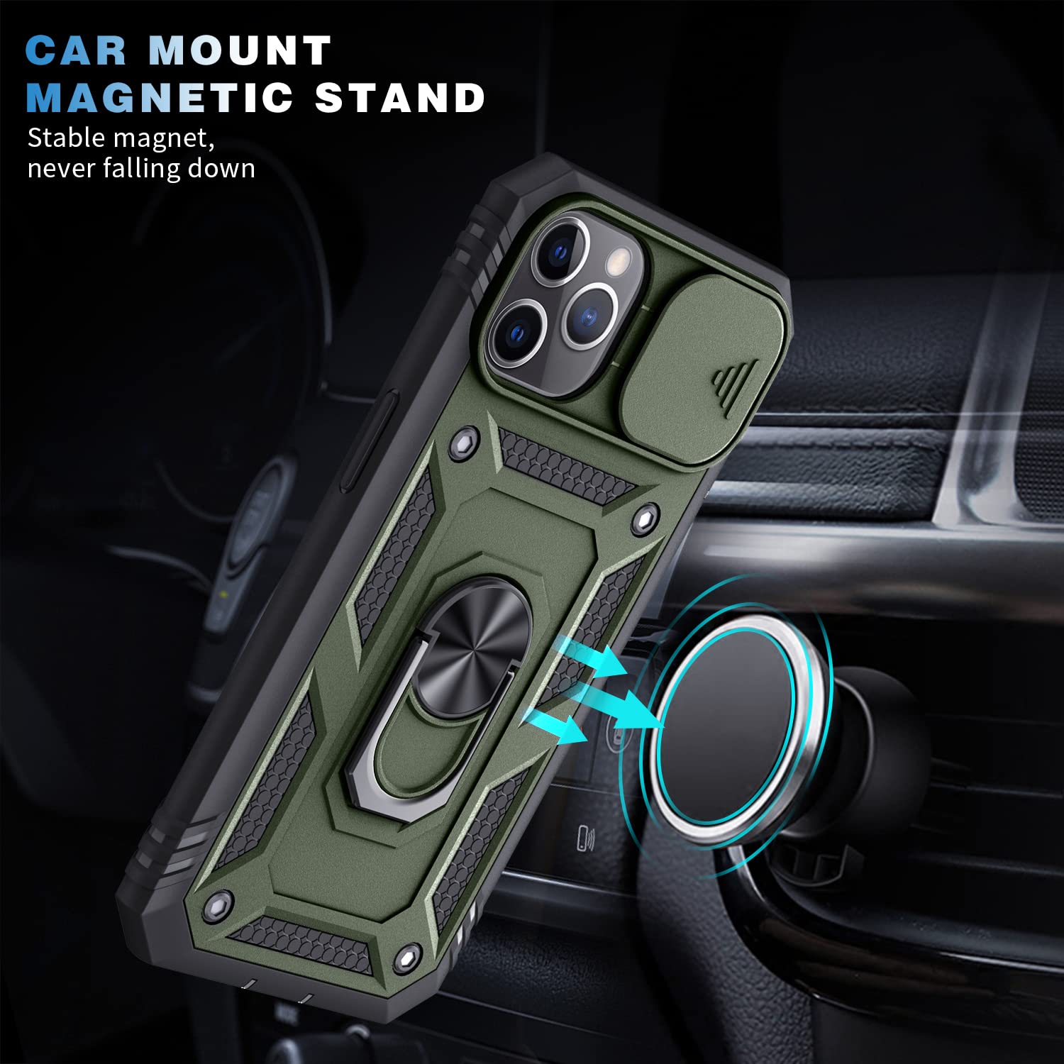 PASNEW for iPhone 13 Pro Max Case Military,Camera Cover Slide & Magnetic Ring Kickstand,Multi-Layer Rugged Heavy Duty Full Body Shockproo Hard Shell 13Promax,Army Green