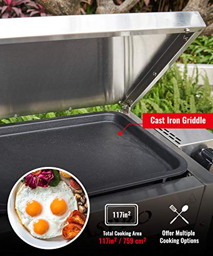 GASPRO Multi-Tasking Propane Infrared Outdoor Cooking Master, XL Steakhouse & Cast-Iron Griddle 2-in-1, Dustproof Foldable Panel