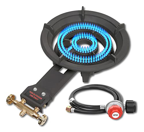 Concord Roadster Burner. 13" Cast Iron Single Propane Wok Burner. Dual Controlled Burner Rings, 90,000 BTU. Outdoor Cooking, Wok Stir Frying, Countertop Burner.