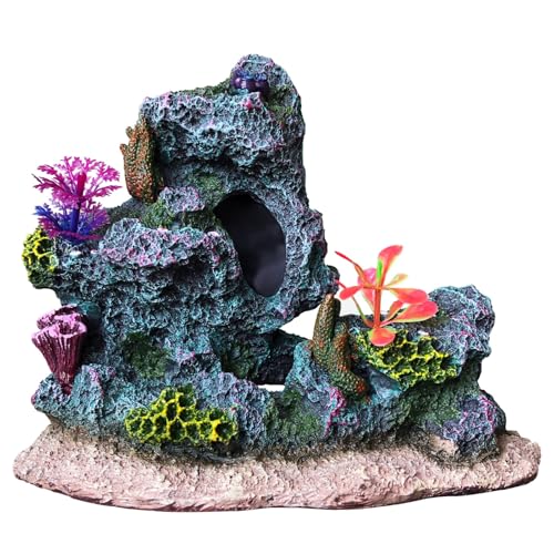 majoywoo Colorful Coral Reef for Aquarium Decor, Goldfish Betta Fish Cave Hideout, Artificial Fish Tank Accessories with Two Water Plants