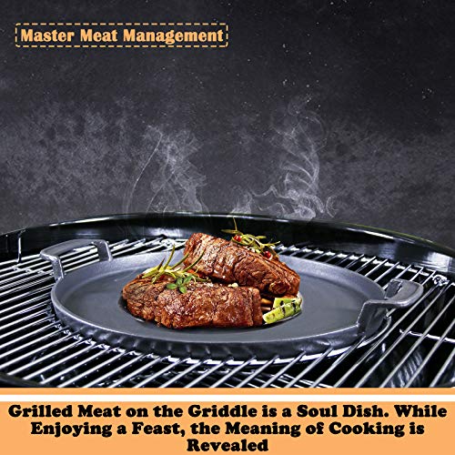 Hisencn 7421 Gourmet BBQ System Griddle for Weber Original Kettle Premium 22 1/2 inch Charcoal Grill, Cast Iron 12" For 22.5'' Smokers, Performer Premium Grill
