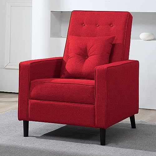 XSPRACER Push Back Recliner Chair, Lounge Chair for Bedroom, Living Room Chair, Linen, Red, Single One