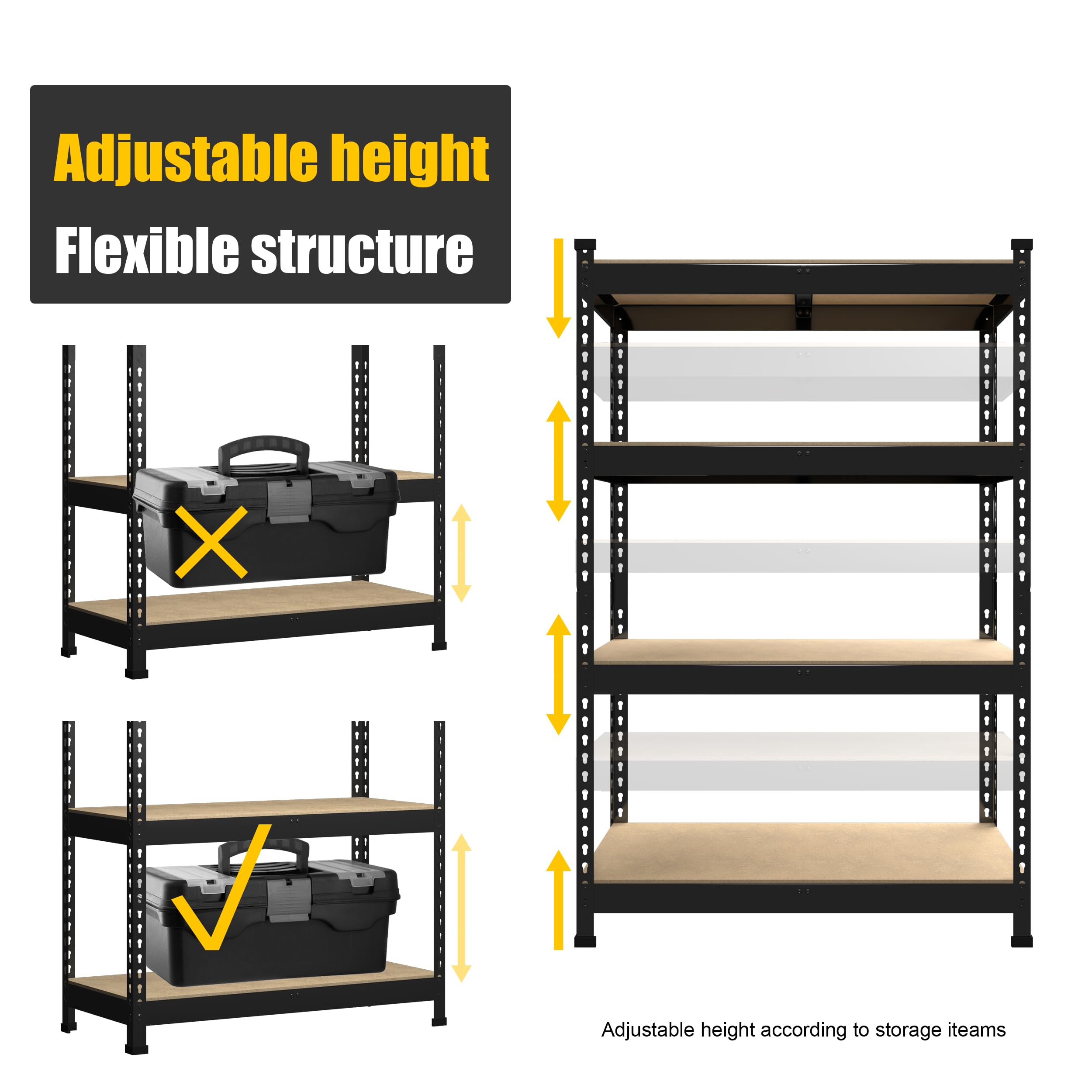 PrimeZone 4 Tier 36" W x 16" D x 55" H Storage Shelves - Adjustable Garage Storage Shelving, Heavy Duty Metal Storage Utility Rack Shelf Unit for Warehouse Pantry Closet Kitchen, Black