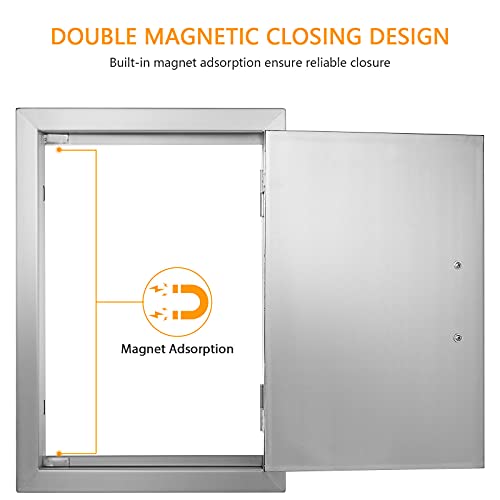 BBQ Future Stainless Steel Outdoor Kitchen Door 14W x 20H Inch, Cabinets Vertical Single Access Doors for Grilling Station or Commercial BBQ Island, Outside Grill Door with Magnet