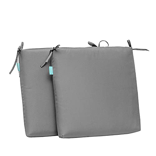QILLOWAY Outdoor Indoor Seat Cushions, Square Foam Dining Chair Pads,All Weather, 17"x17"x3",2 Count (Light Grey)