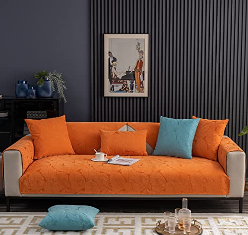 Tufted Chenille Sofa Couch Covers Palm Leaf Sectional Couch Covers Sofa Slipcover for Dogs Cats Pet Love Seat Recliner Leather L Shaped,Armrest Backrest Cover(Orange,43"x94")