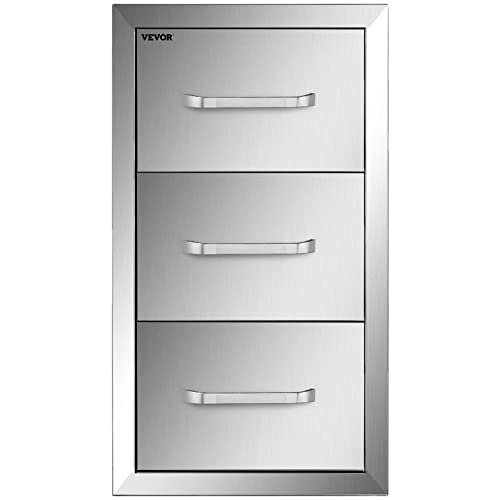 Happybuy 17''W x 30''H Triple Access Stainless Steel with Chrome Handle BBQ Island Drawers for Outdoor Kitchen or Grill Station