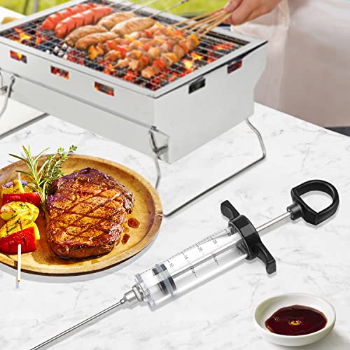 Tri-Sworker Plastic Meat Injector Kit for Smoker with 2 Flavor Food Syringe Needles, Ideal for Injecting Marinade into Turkey, Meat, Brisket; 1-OZ; Including Paper User Manual, Recipe E-Book (PDF)