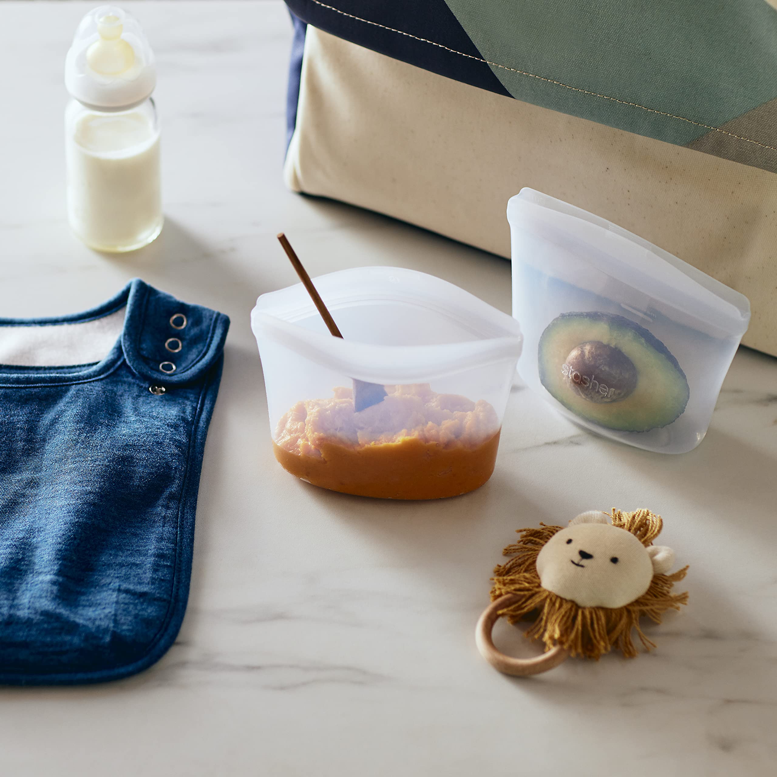 Stasher Premium Silicone Reusable Food Storage Bag, Blue | Microwave, Sous Vide, Dishwasher, Oven and Freezer Safe | BPA Free, Leak-free, Eco-friendly, 1-Cup Bowl