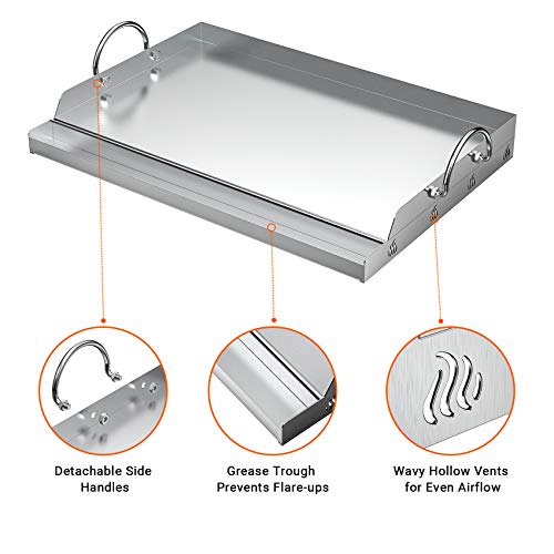 onlyfire Universal Stainless Steel Rectangular Griddle for Gas BBQ Grills, 23" x 16"