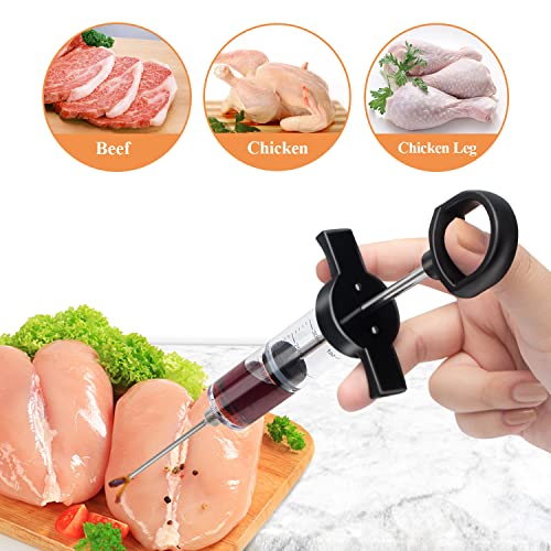 Tri-Sworker Plastic Meat Injector Kit for Smoker with 2 Flavor Food Syringe Needles, Ideal for Injecting Marinade into Turkey, Meat, Brisket; 1-OZ; Including Paper User Manual, Recipe E-Book (PDF)