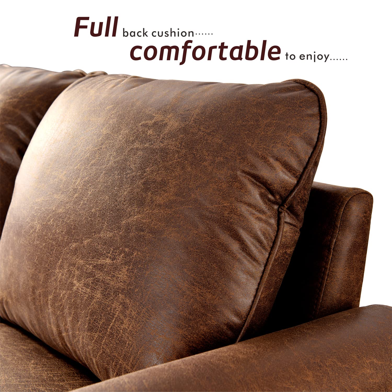 ovios 73.6" Mid-Century Modern Sofa Couch, 3-Seats Faux Leather Couches with Comfy Cushions, Deep Seat Sofas for Living Room Bedroom Apartment Small Spaces, Dark Coffee