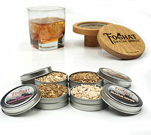 Foghat Fuel Sampler Four Pack | Whiskey Barrel Oak, Old Hickory, Sweet Texas Mesquite, Maple Myst Wood Shavings, 4 x 1oz | Cocktail and Culinary Wood Chips for Smoking