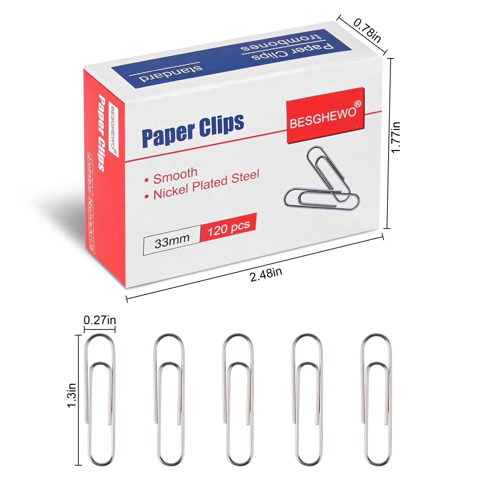 Paper Clips 720 pcs, Paper Clips Medium Size, Paperclips Office Supplies, No.1 Smooth Paper Clips Standard Size(6 Boxes of 120 Each)