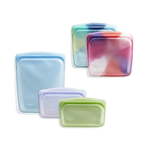 Stasher Premium Silicone Reusable Food Storage Bags, 5-Pack, Tie Dye Multi | Multi-Use Food Storage Bags, Lunch Bag, Travel Containers | BPA Free, Leak-free, Dishwasher-Safe, Eco-friendly