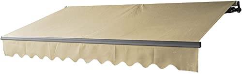ALEKO Manual Retractable Patio Awning|10' W x 8' L Handle Crank Deck Awning| Black Frame, Polyester Water Resistant Canopy, UV Protection Sun Shade for Yard, Porch, Balcony| Ivory