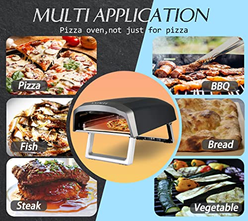 VNIMTI 12” Outdoor Gas Pizza Oven Portable Stainless Steel Pizza Grill with Pizza Stone, Peel and Cutter, Foldable Feet, Adjustable Heat Control, Great Addition for Outside, Kitchen, Party, Backyard