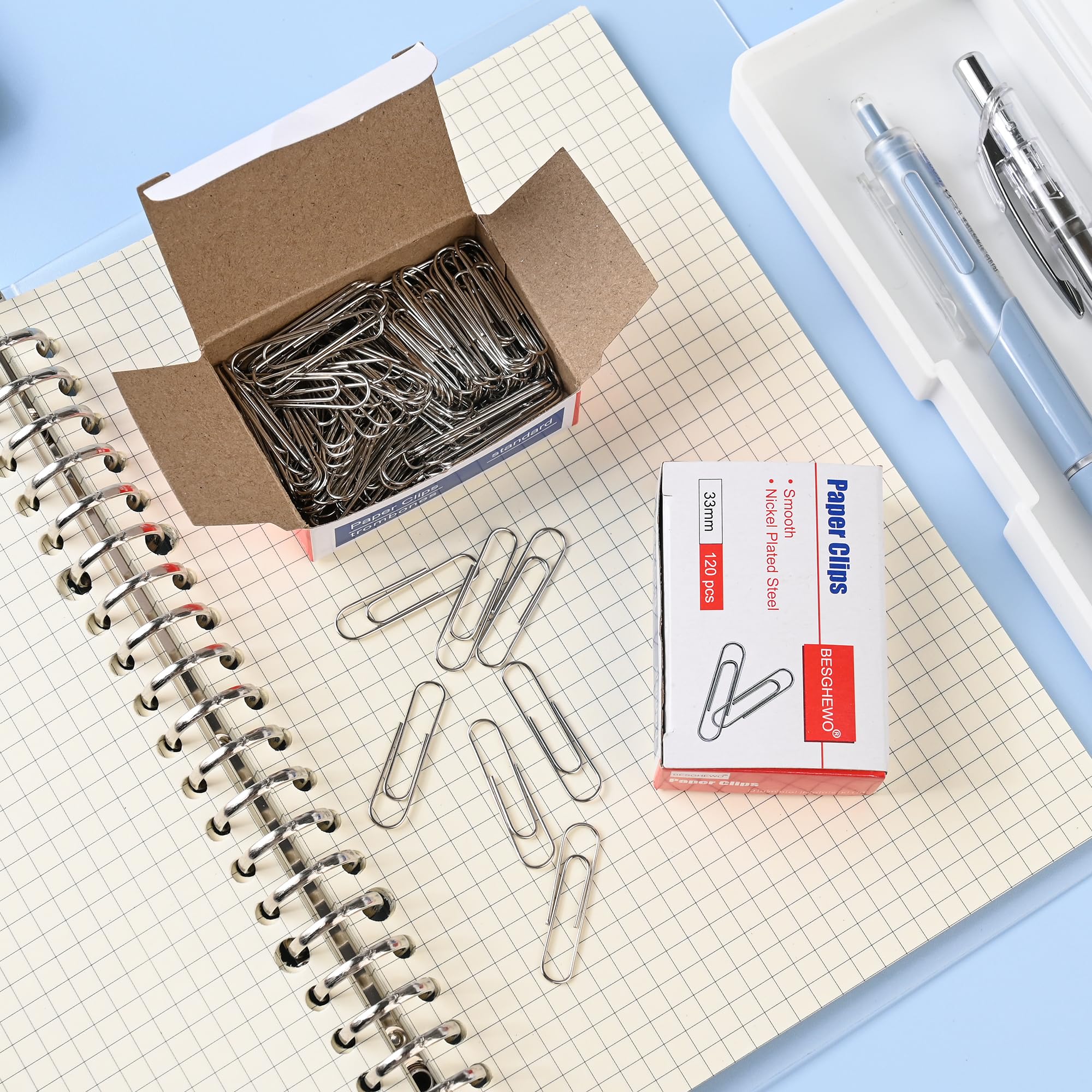 Paper Clips 720 pcs, Paper Clips Medium Size, Paperclips Office Supplies, No.1 Smooth Paper Clips Standard Size(6 Boxes of 120 Each)