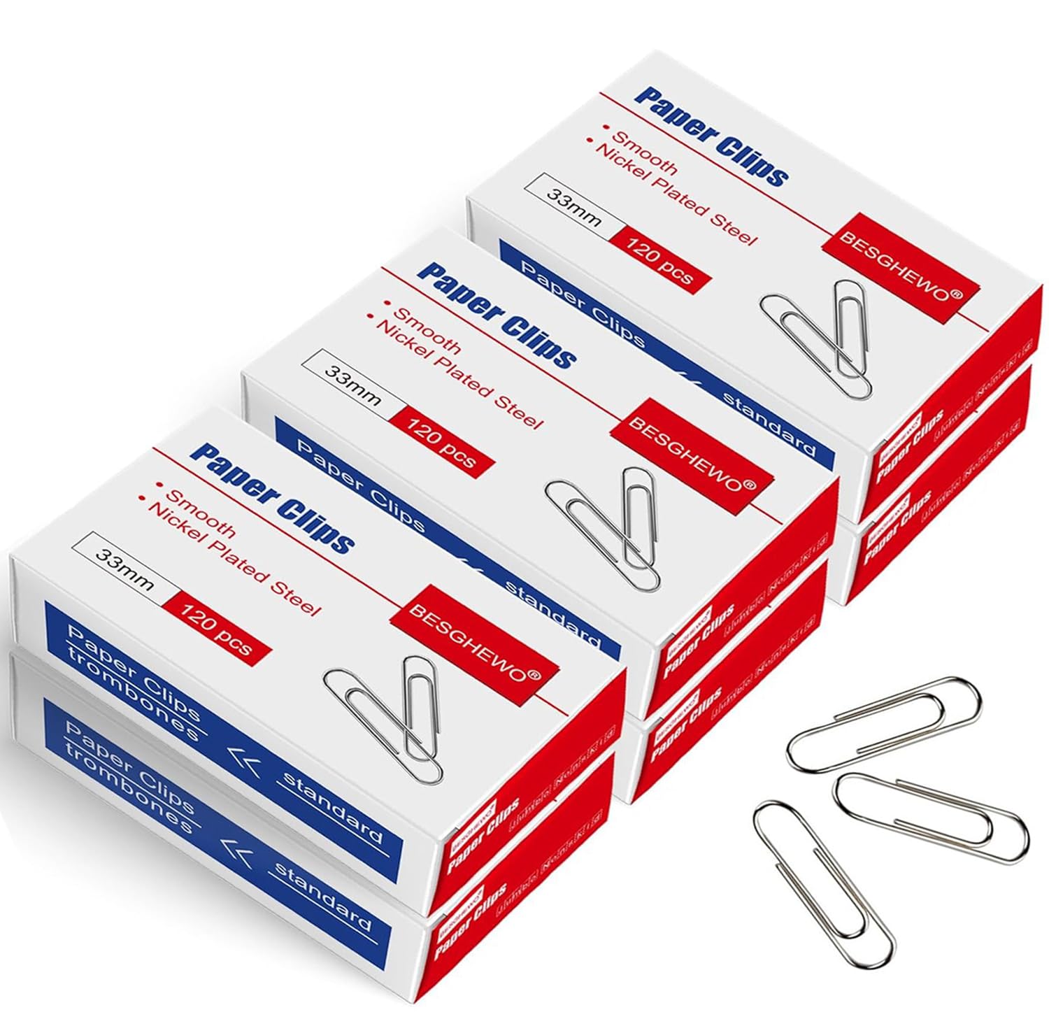 Paper Clips 720 pcs, Paper Clips Medium Size, Paperclips Office Supplies, No.1 Smooth Paper Clips Standard Size(6 Boxes of 120 Each)