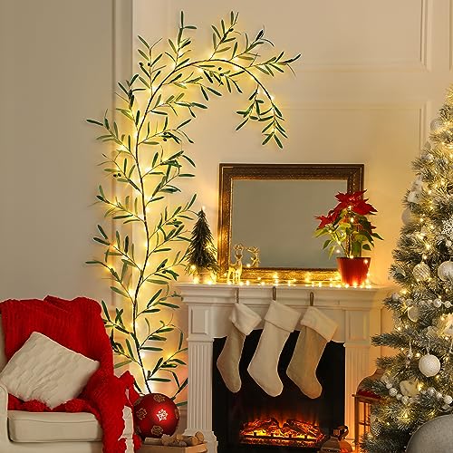 Yepdin Artificial Vine for Indoor Decoration, Home Office Living Room Fake Plants Oliver Tree Lights, 120 LED Lights for Wall or Desktop Decoration,Z280