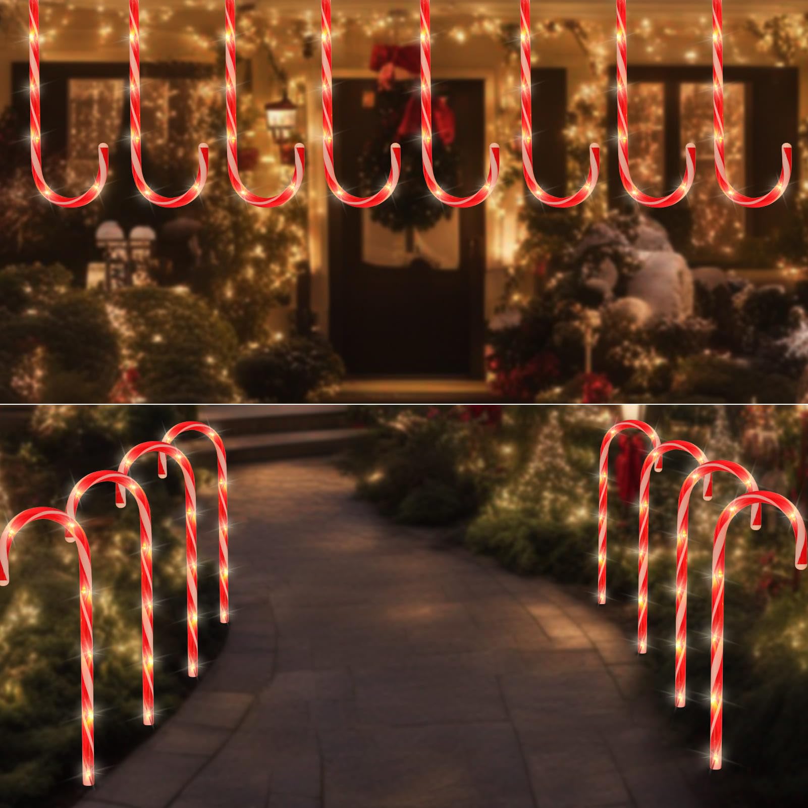 BRIGHTDECK Christmas Solar Candy Cane Pathway Lights, 8 Pack 21“ Outdoor LED Christmas Decorative Marker Lights, Light Up Solar Stake Lights for Holiday, Xmas, Walkway, Sidewalk, Garden,Yard(Red)
