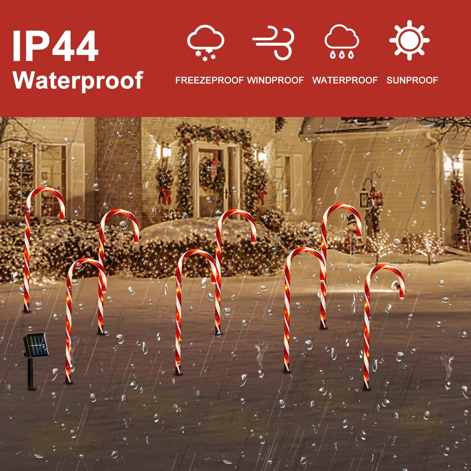 BRIGHTDECK Christmas Solar Candy Cane Pathway Lights, 8 Pack 21“ Outdoor LED Christmas Decorative Marker Lights, Light Up Solar Stake Lights for Holiday, Xmas, Walkway, Sidewalk, Garden,Yard(Red)