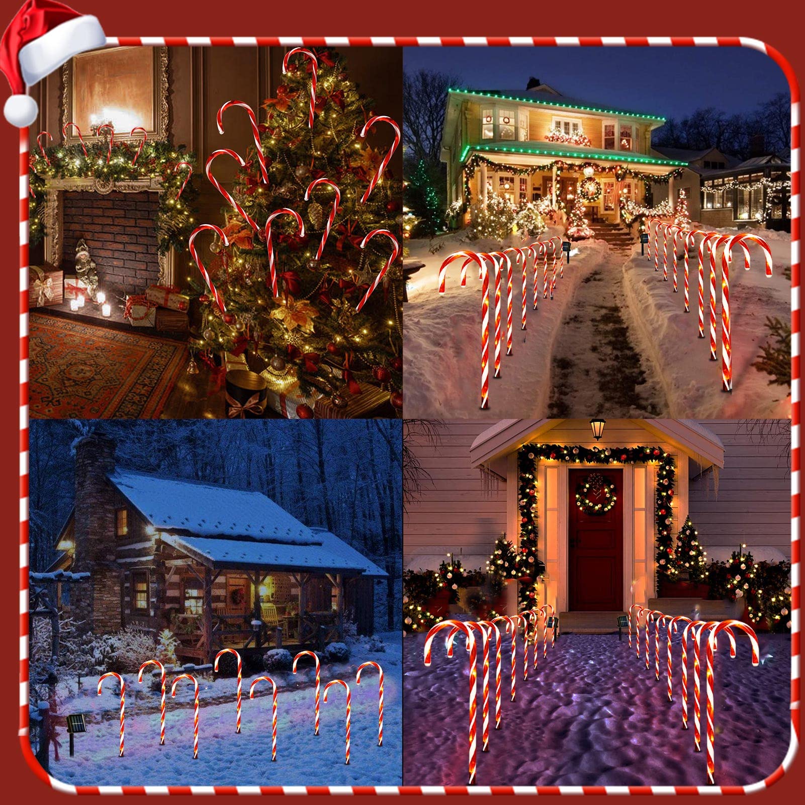 BRIGHTDECK Christmas Solar Candy Cane Pathway Lights, 8 Pack 21“ Outdoor LED Christmas Decorative Marker Lights, Light Up Solar Stake Lights for Holiday, Xmas, Walkway, Sidewalk, Garden,Yard(Red)