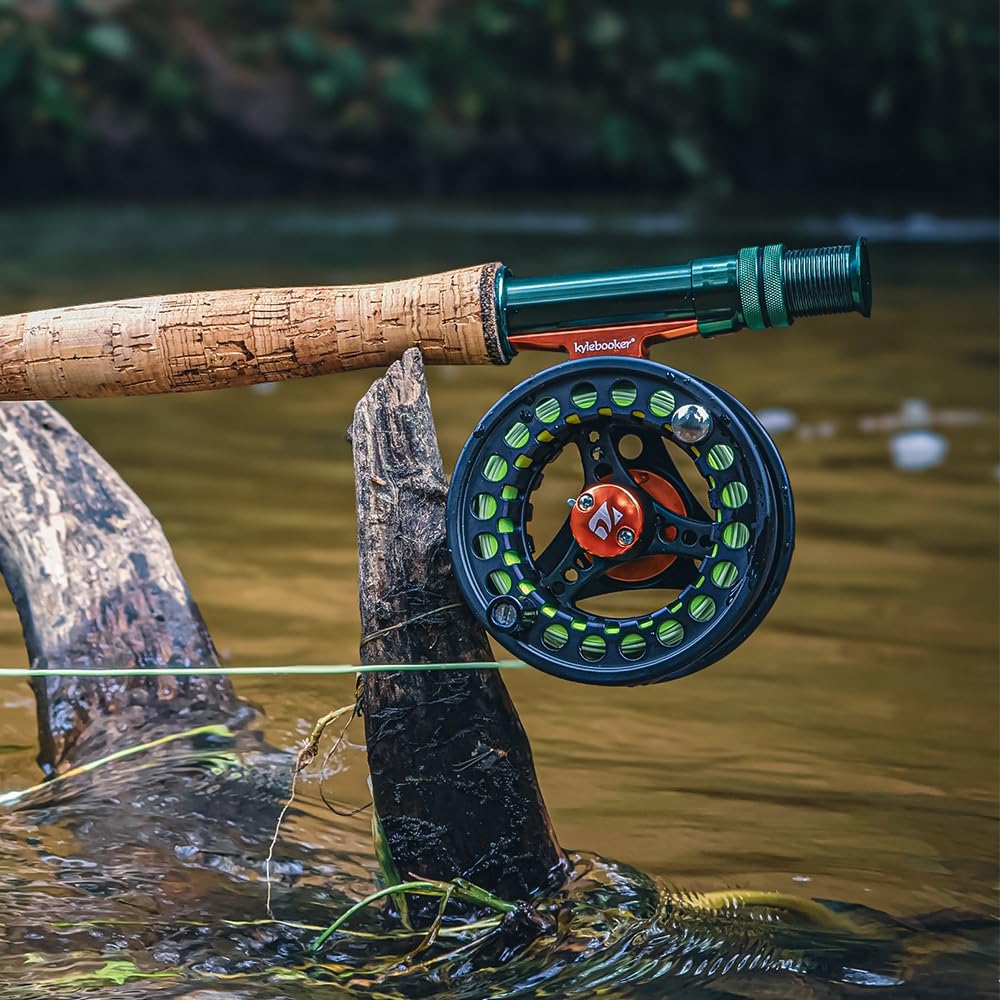 Kylebooker Fly Fishing Reel Large Arbor with Aluminum Body Fly Reel 3/4wt 5/6wt 7/8wt (Black with Red, 7/8wt)