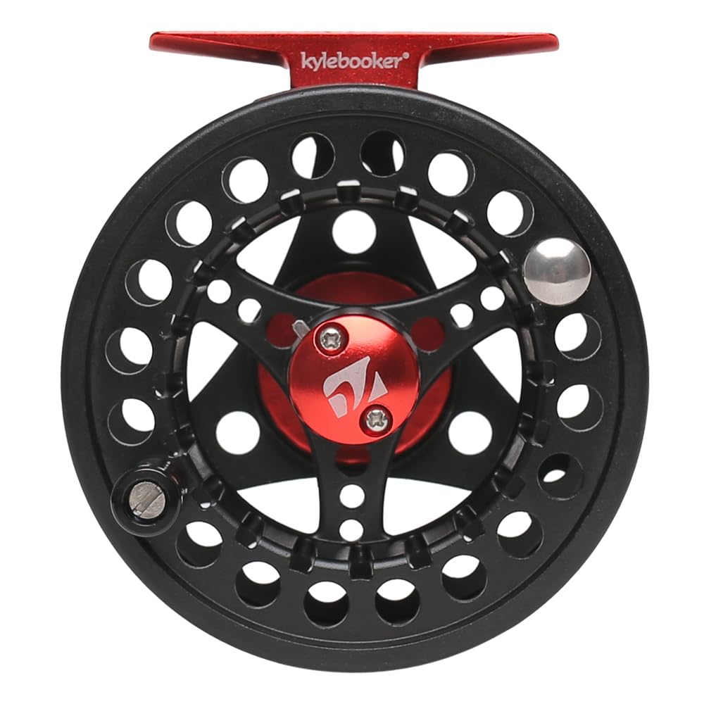Kylebooker Fly Fishing Reel Large Arbor with Aluminum Body Fly Reel 3/4wt 5/6wt 7/8wt (Black with Red, 7/8wt)