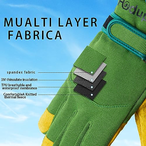 Waterproof Insulated Winter Work Gloves, 3M Thinsulate Thermal Lining - Extra Grip Flexible Warm Heavy Duty Gloves for Working in Cold Weather for Women,M
