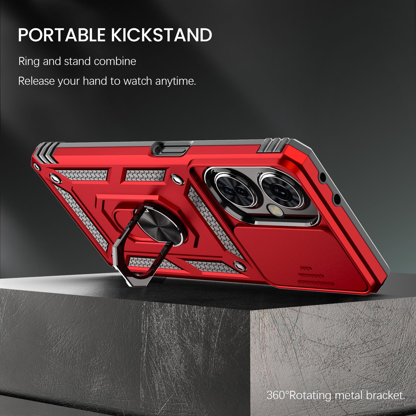 Liufcx for Oneplus Nord N30 5G Case + Screen Protector with Kickstand & Slide Lens Protector Cover, Heavy Duty Armor Shockproof Rugged Military Grade Protective Case for Oneplus Nord N30 5G (Red)