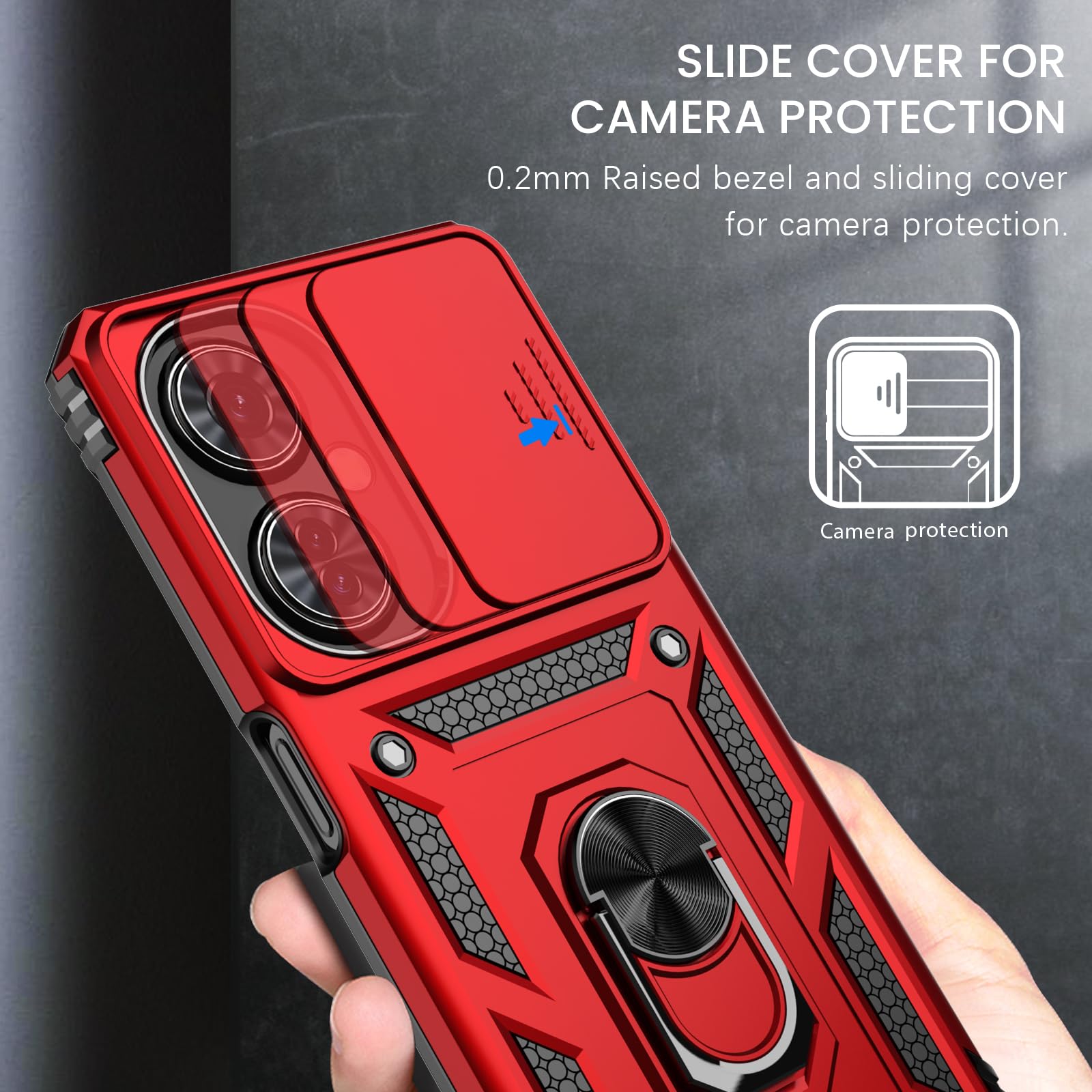 Liufcx for Oneplus Nord N30 5G Case + Screen Protector with Kickstand & Slide Lens Protector Cover, Heavy Duty Armor Shockproof Rugged Military Grade Protective Case for Oneplus Nord N30 5G (Red)