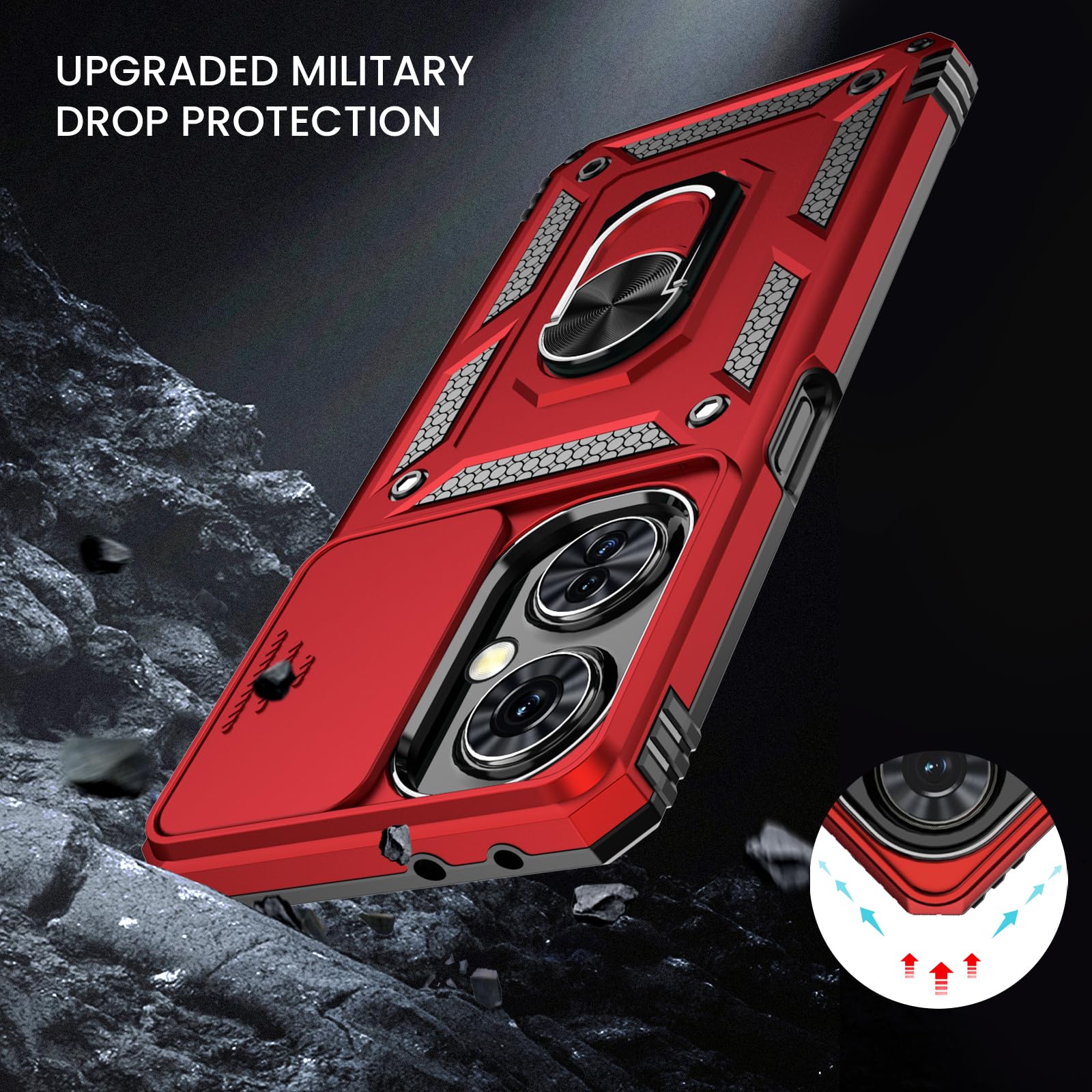 Liufcx for Oneplus Nord N30 5G Case + Screen Protector with Kickstand & Slide Lens Protector Cover, Heavy Duty Armor Shockproof Rugged Military Grade Protective Case for Oneplus Nord N30 5G (Red)