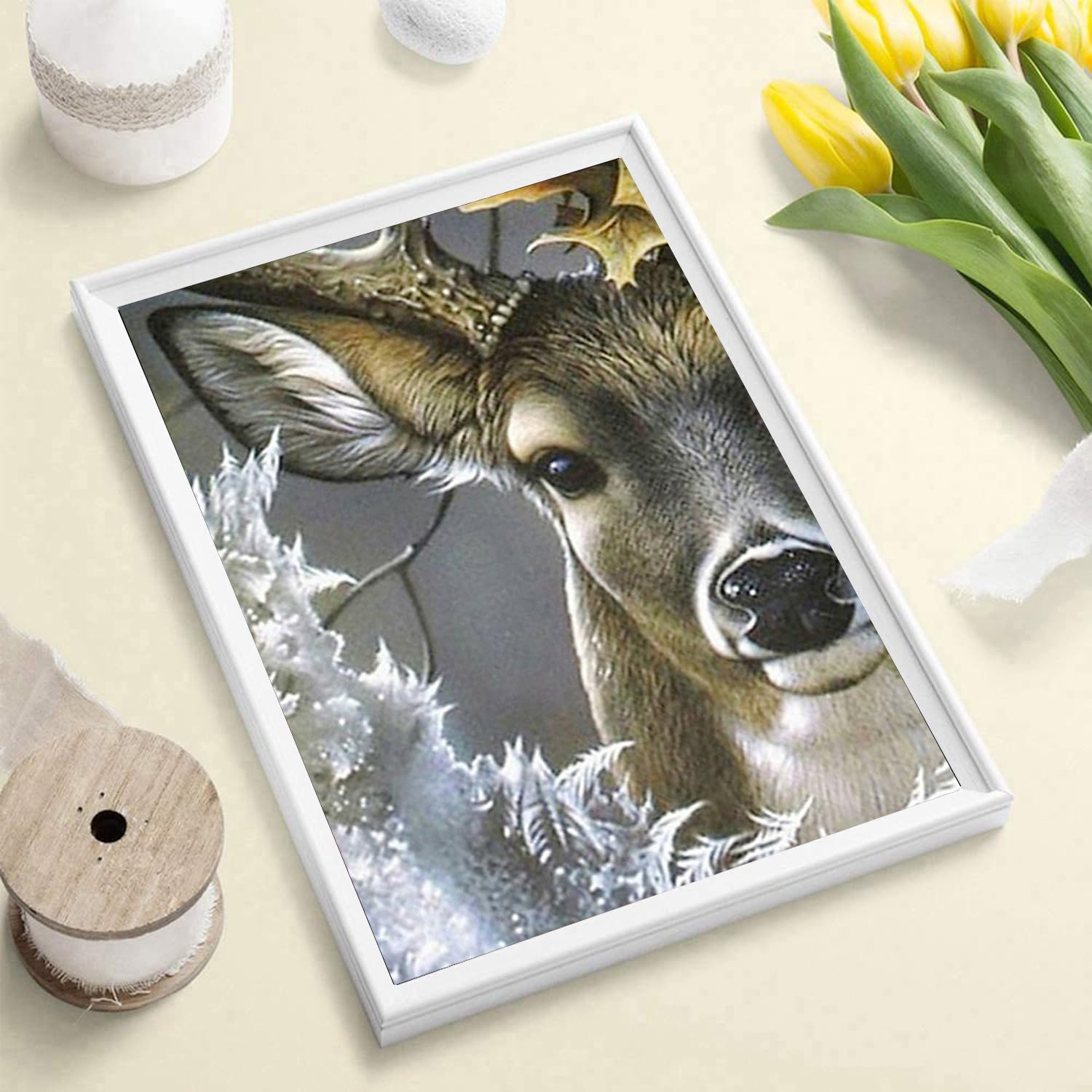 Snowplanet Deer Diamond Mosaic Painting- Diamond Art Kits for Adults,Full Drill Diamond Mosaic Painting Kits,5d Gem Art for Adults Wall Home Decor (YNC068)