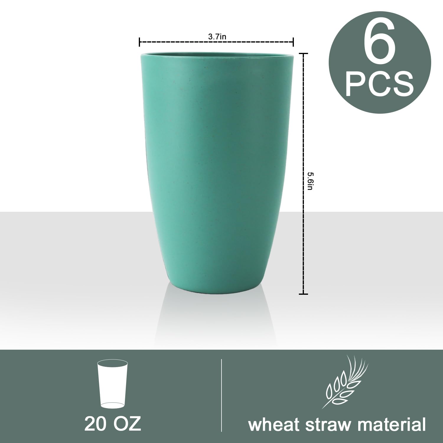 PYRMONT Plastic Cups 6 Pack Wheat Straw Cups 20oz Unbreakable Kid Cups Tumbler Cups for Kitchen Durable Drinking Cups Reusable Small Water Cups Dishwasher & Microwave Safe, BPA Free, PT01