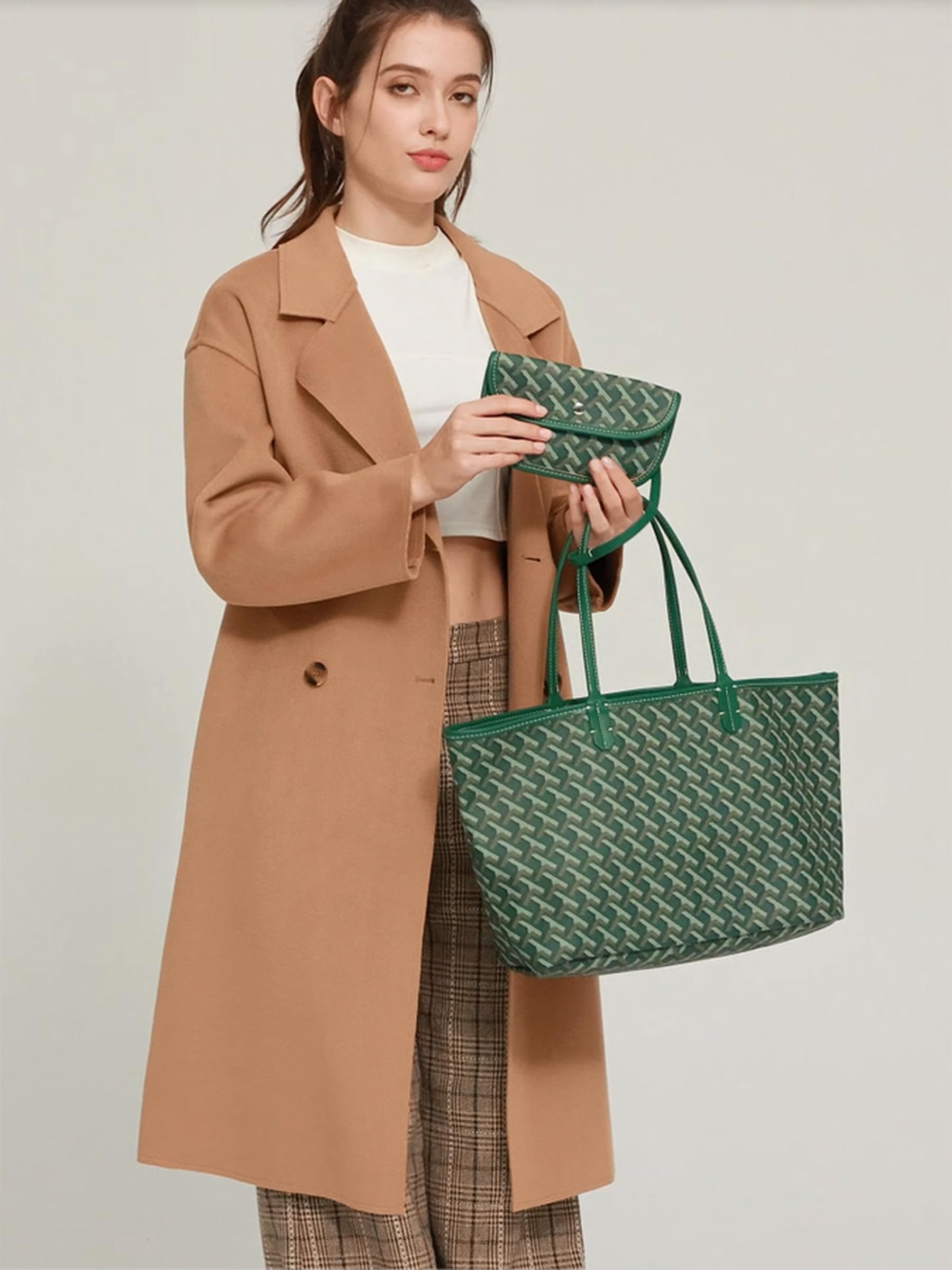 Women's Puffer Tote Handbags Purse Sets for Women Large Leather Clutch Dupes Hobo Shoulder Bag for Travel Beach 3pcs (Green)