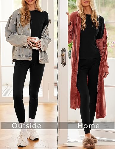 Ekouaer Women's Thermal Underwear Sets Micro Fleece Lined Long Johns Base Layer Thermals 2 Pieces Set Black M