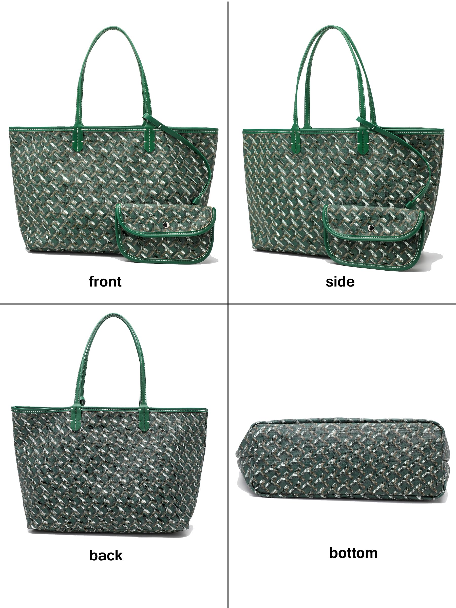 Women's Puffer Tote Handbags Purse Sets for Women Large Leather Clutch Dupes Hobo Shoulder Bag for Travel Beach 3pcs (Green)