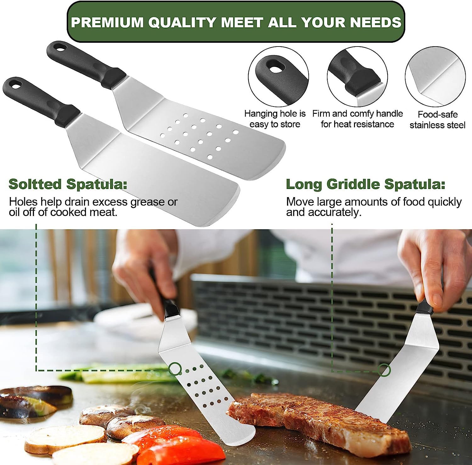 Griddle Accessories Kit, 42PCS Flat Top Grill Accessories Set for Blackstone and Camp Chef, BBQ Spatula Set with Enlarged Spatulas, Scraper, Tongs for Outdoor Barbecue & Cooking