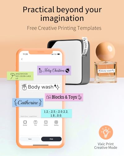 Vixic Label Makers D1600 Label Maker Machine, Bluetooth Label Maker Printer Portable with Multiple Fonts Icons, Compatible with iOS Android for Home School Office Organization, Rechargeable