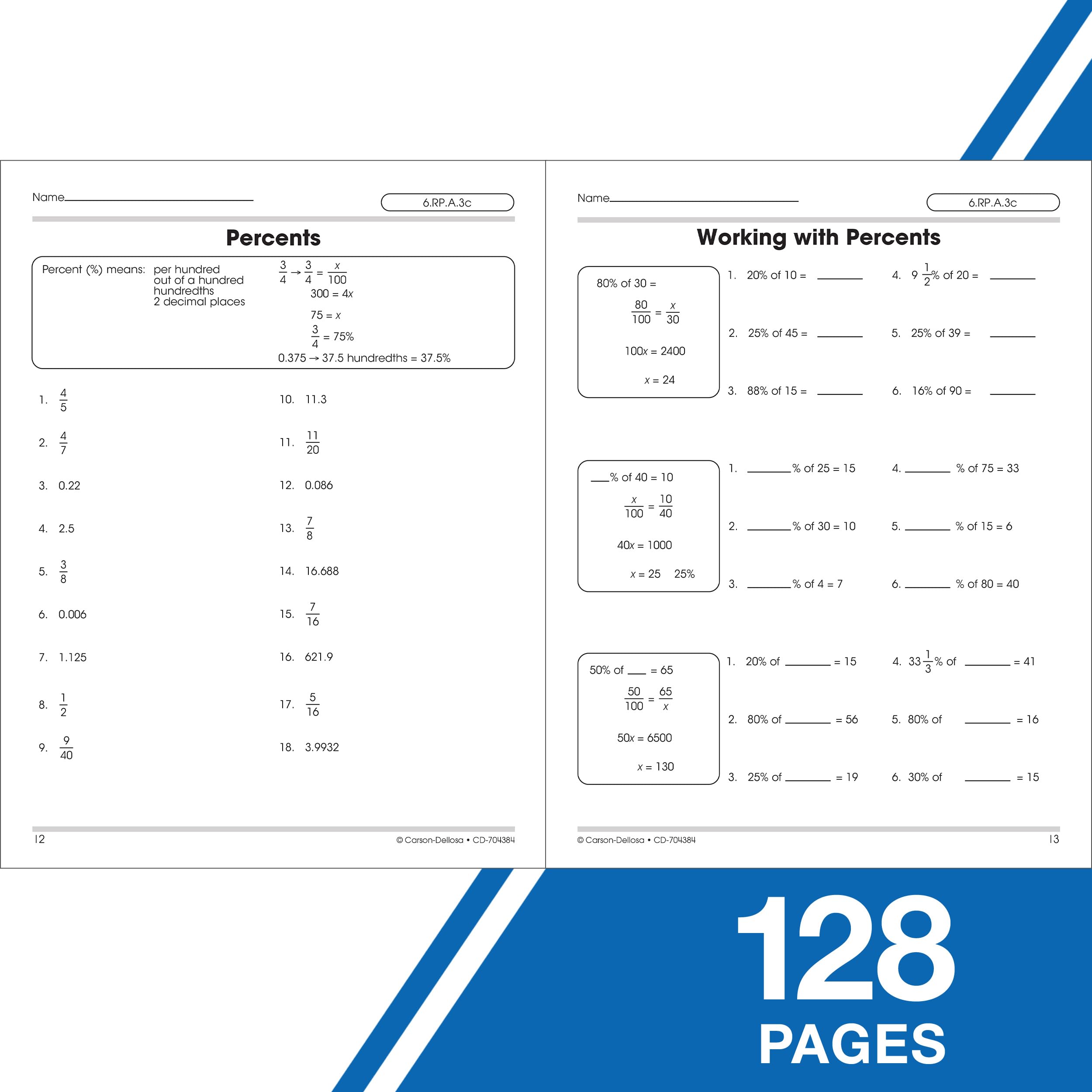 Carson Dellosa | Pre-Algebra Workbook | 6th–8th Grade, 128pgs (The 100+ Series™)